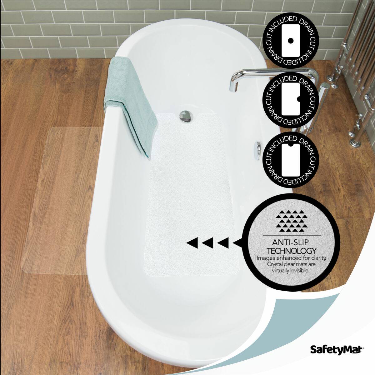 SafetyMat™ Peel-and-Stick Non-Slip Vinyl Mats for Bathrooms & Floors