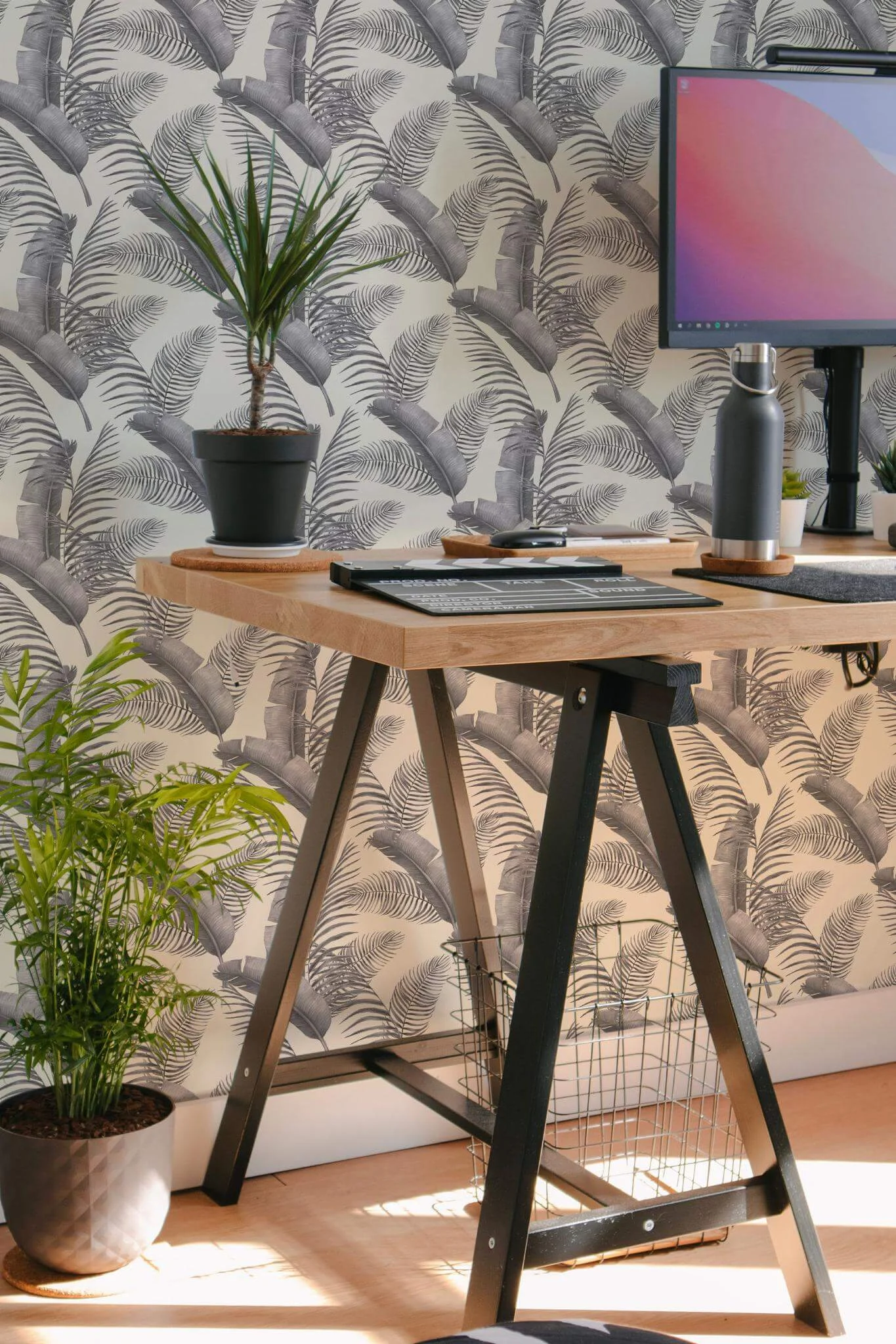 Gray and white palm leaf Wallpaper | Shop SafetyMat™